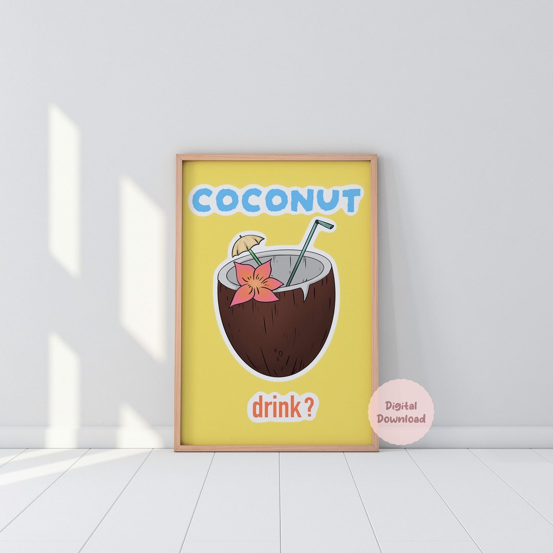 Coconut Drink Printable, Coconut Art, Preppy Posters,maximalist Wall ...