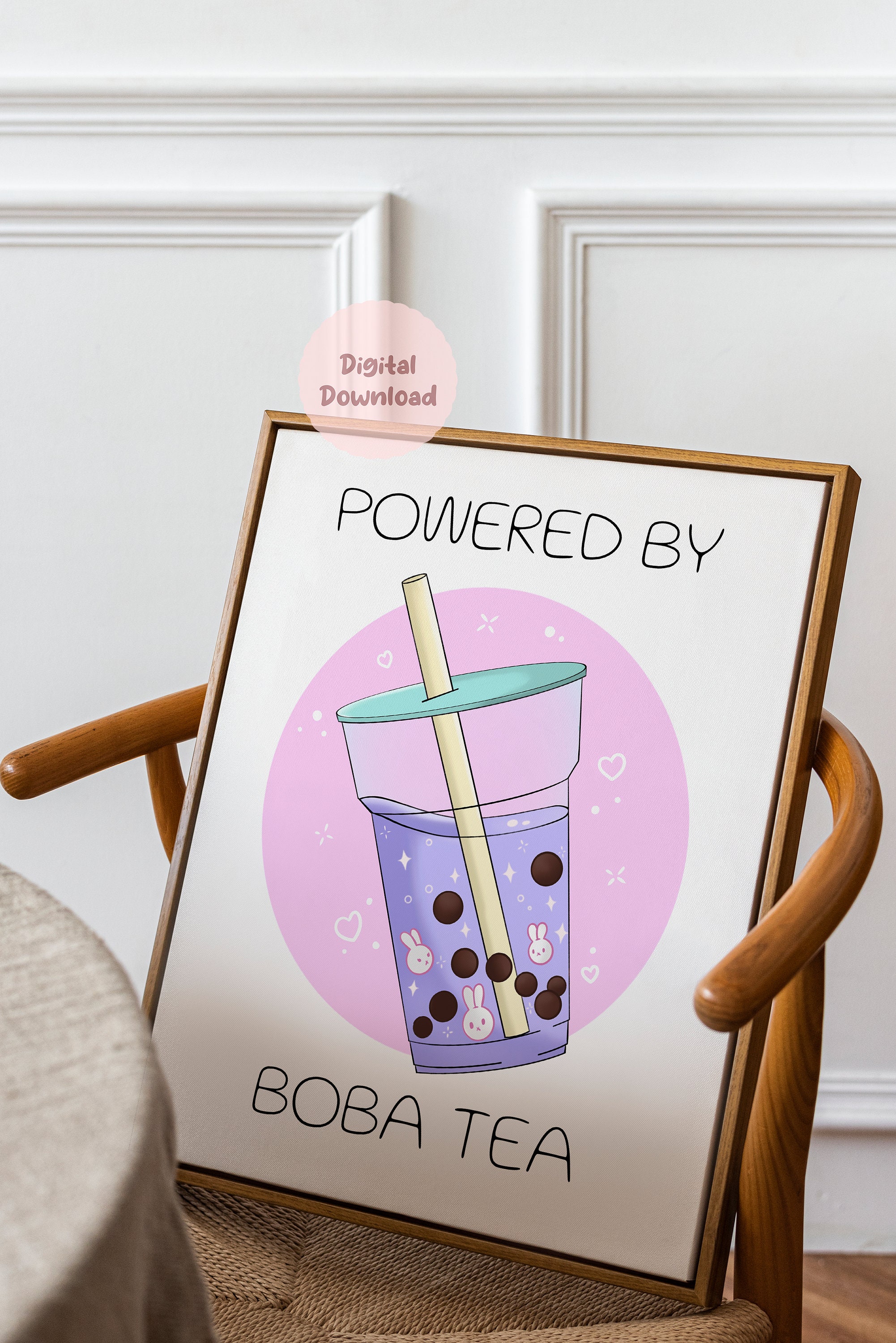 Powered by Boba Tea Printable, Boba Tea Print, Boba Wall Art, Cute Room ...