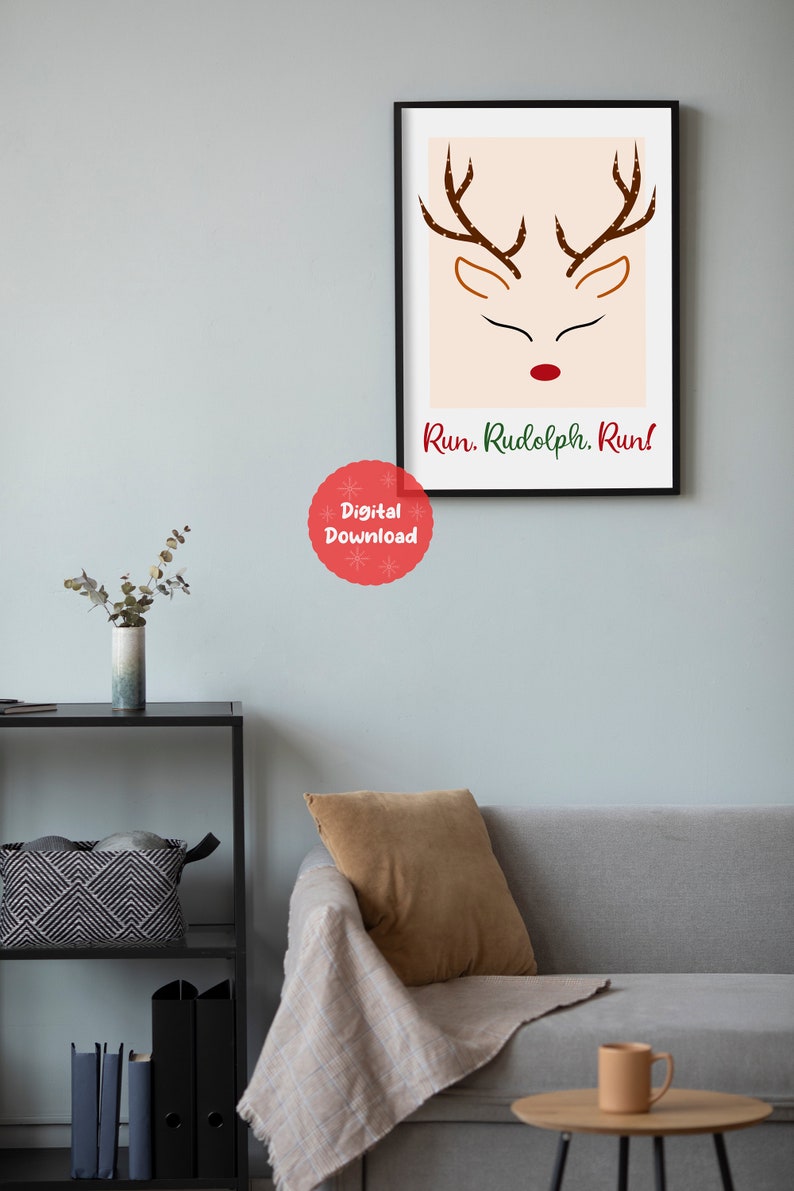 Run Rudolph Run Printable Reindeer Wall Art Rudolph the Red Nose ...