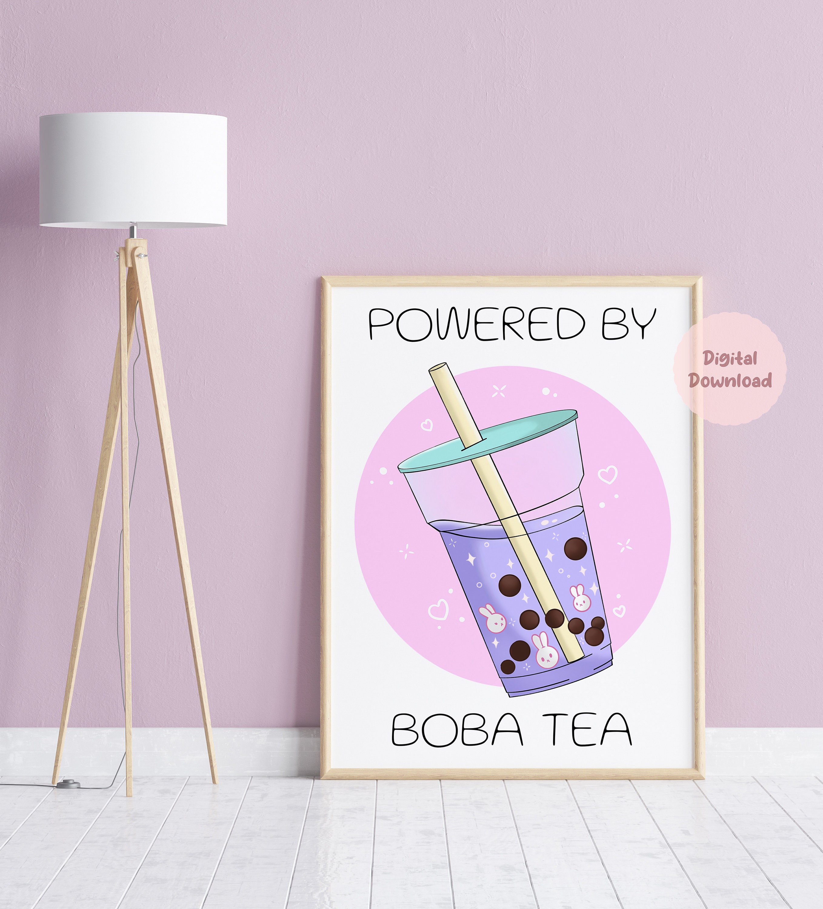 Powered by Boba Tea Printable, Boba Tea Print, Boba Wall Art, Cute Room ...