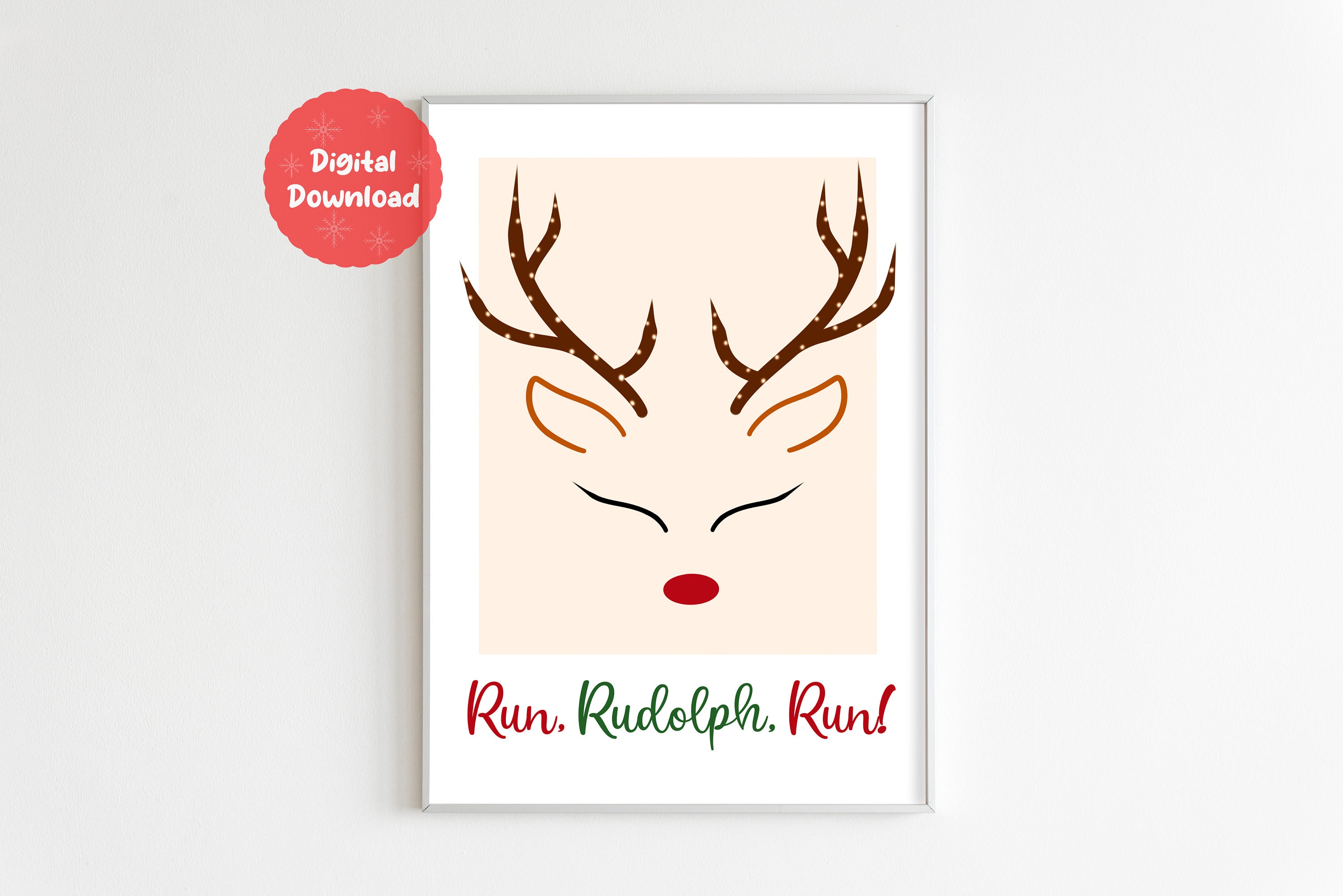 Run Rudolph Run Printable Reindeer Wall Art Rudolph the Red Nose ...