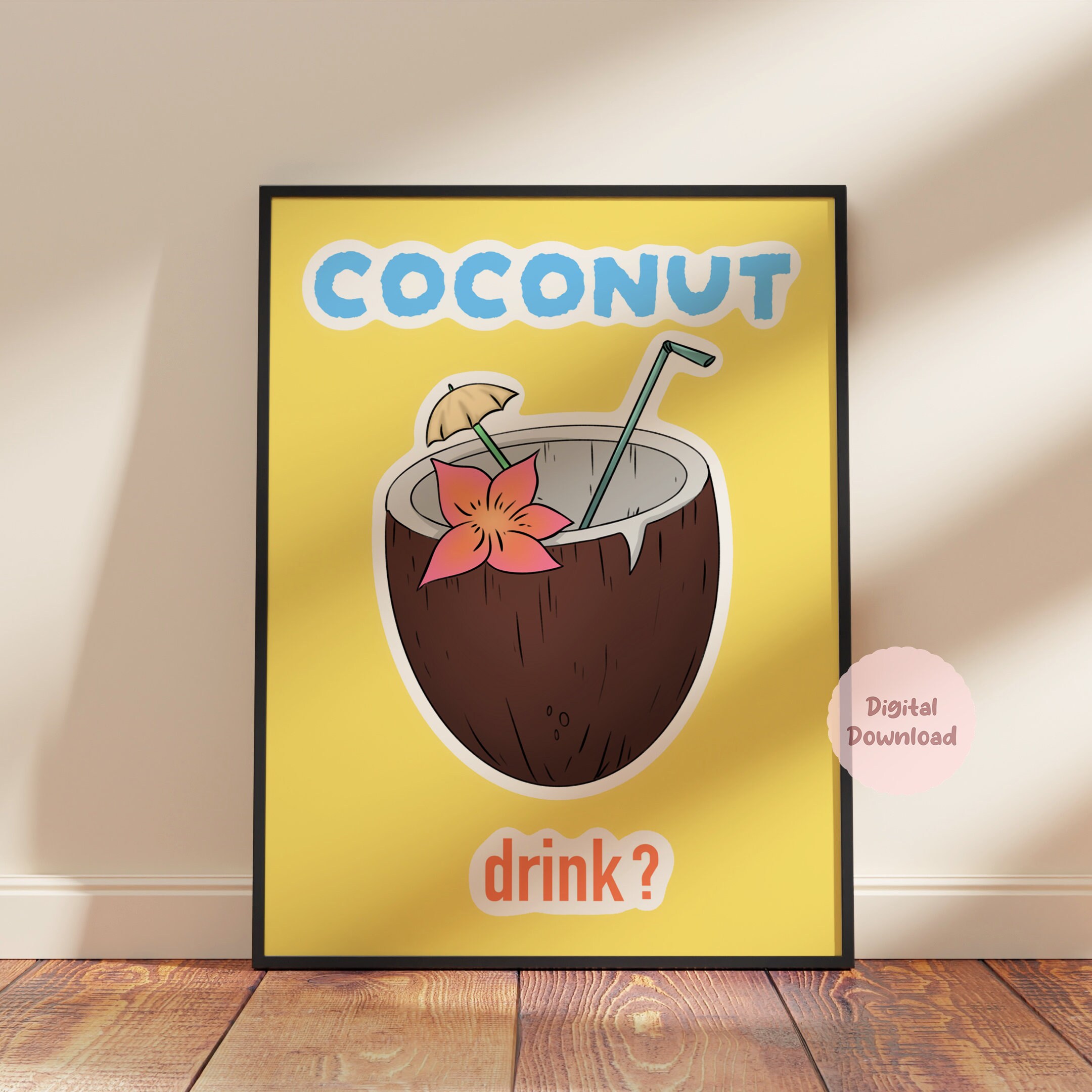 Coconut Drink Printable, Coconut Art, Preppy Posters,maximalist Wall ...