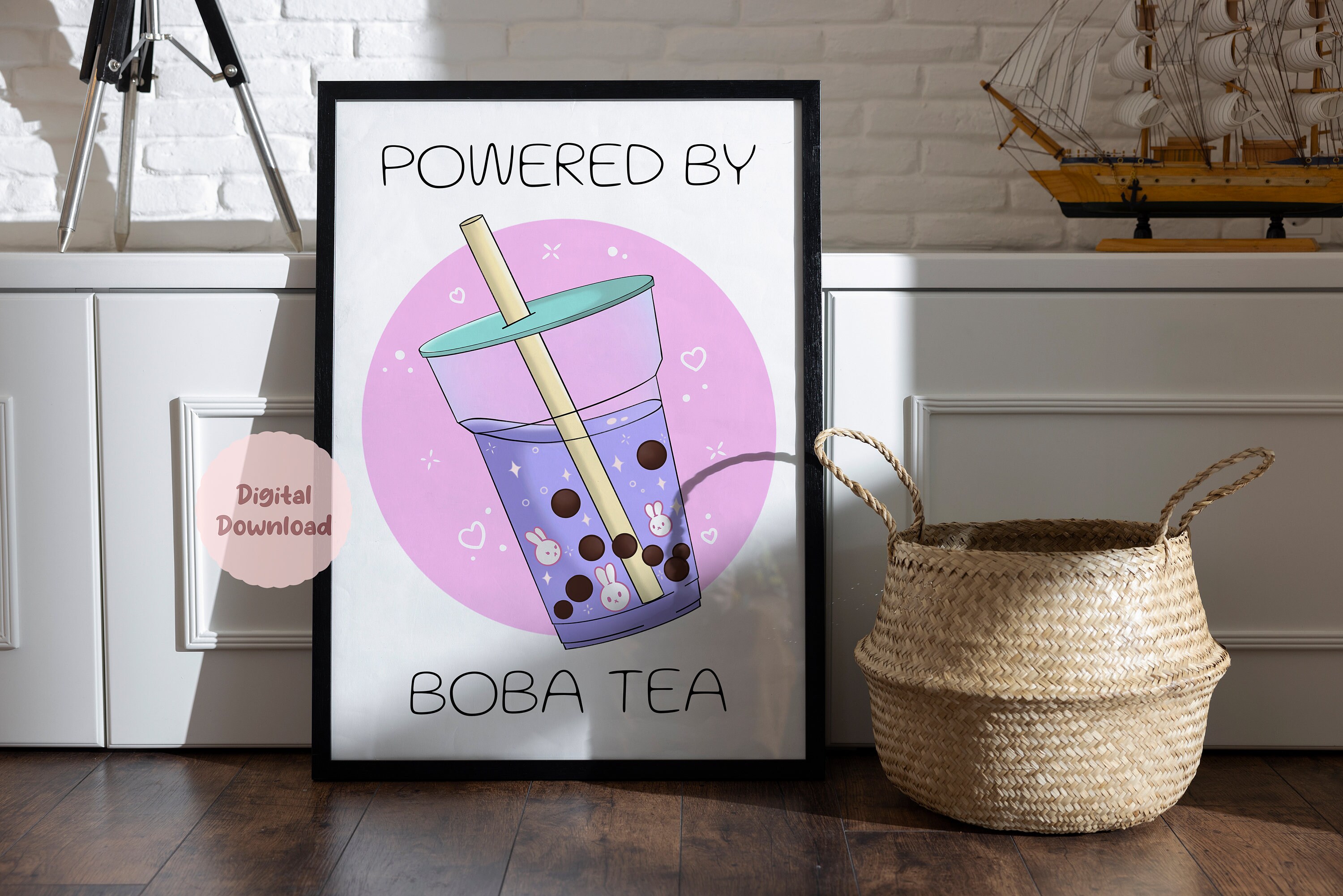 Powered by Boba Tea Printable, Boba Tea Print, Boba Wall Art, Cute Room ...