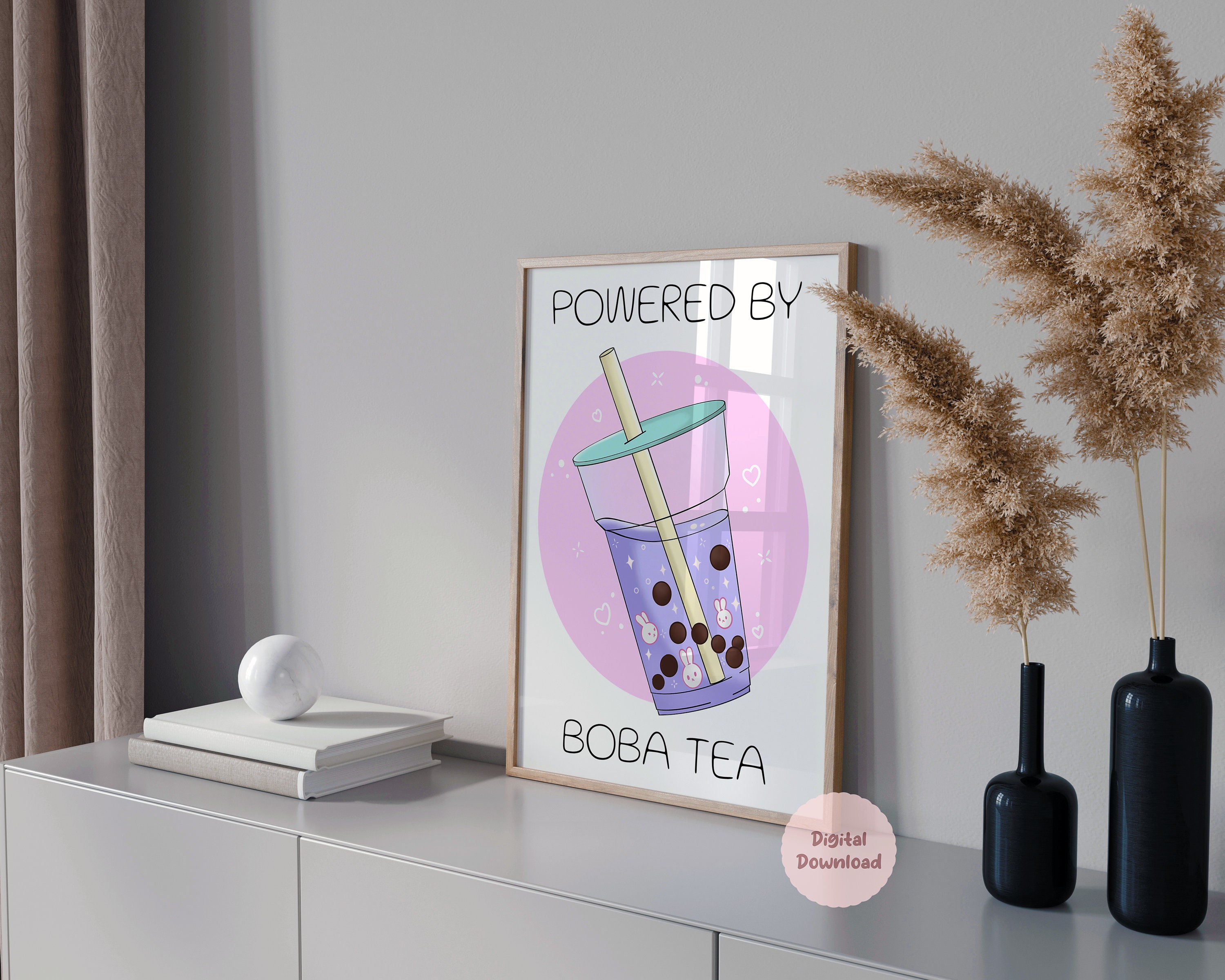 Powered by Boba Tea Printable, Boba Tea Print, Boba Wall Art, Cute Room ...