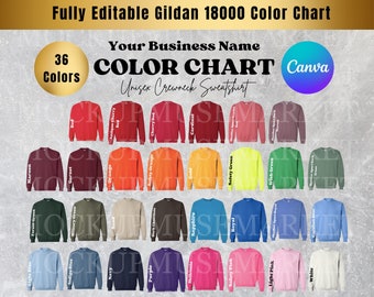 Gildan 18000 G180 Color Chart | Editable Color Chart | G180 Mockup ...