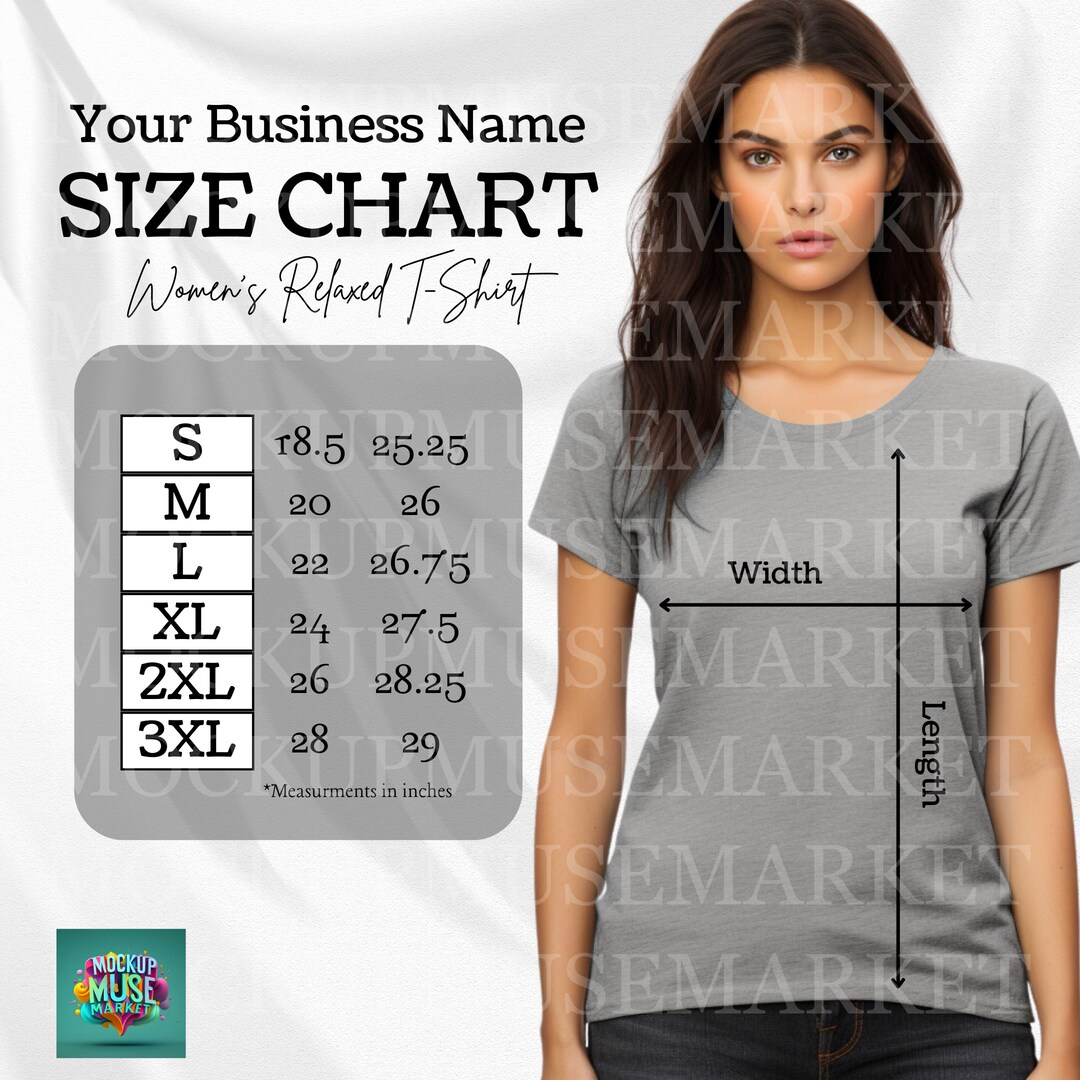 Editable Bella Canvas 6400 Size Chart Mockup | BC6400 Womens T-shirt ...