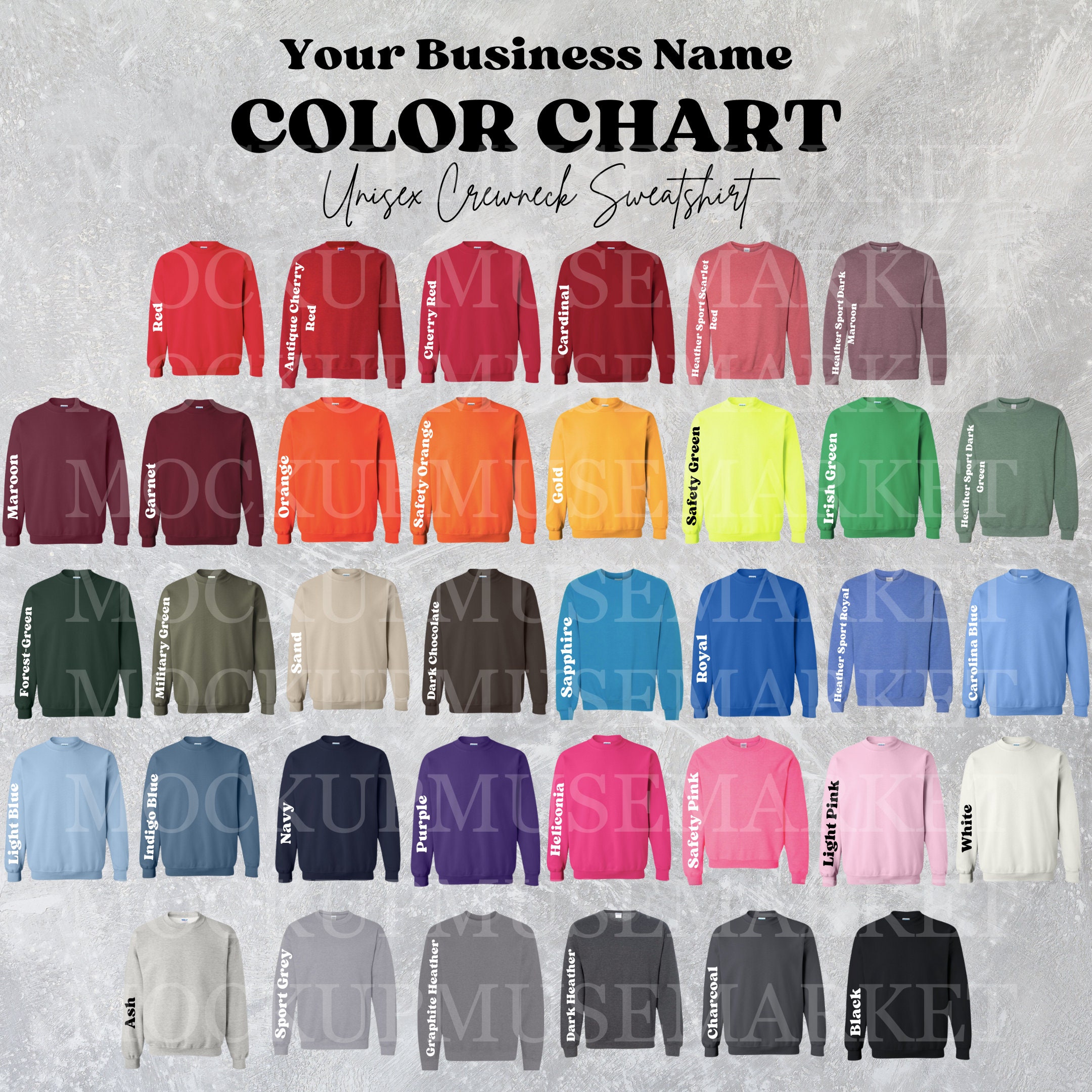 Gildan 18000 G180 Color Chart | Editable Color Chart | G180 Mockup ...