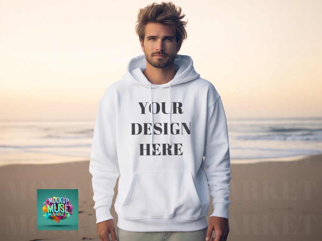 Mens Gildan 18500 White Hoodie Mockup G185 Hooded Sweatshirt Mockup