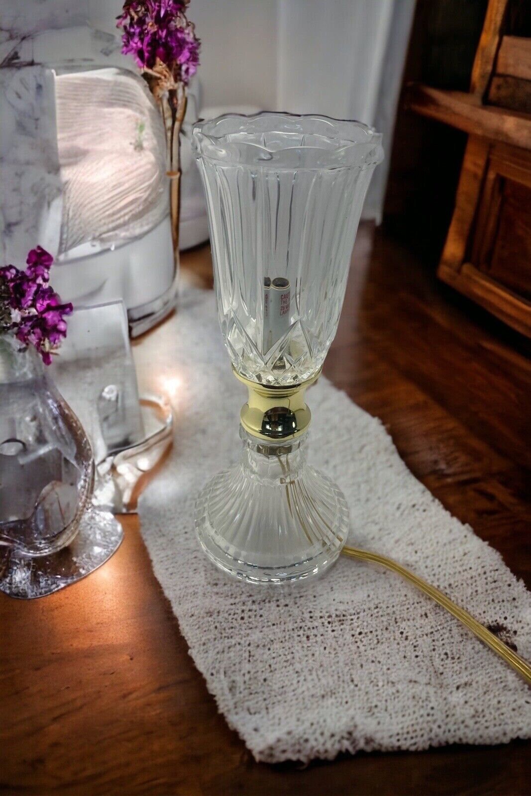 Large Vintage Cut Crystal Torchiere Lamp 12 1/2' Tall Decorative Gold ...