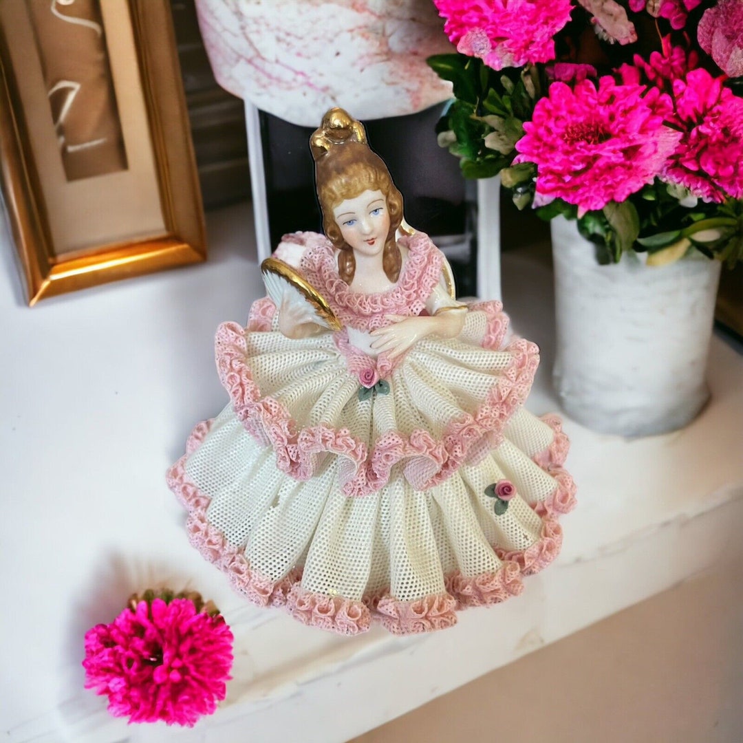 Vintage German Porcelain Lace Figurine Princess With Fan 5” - Etsy