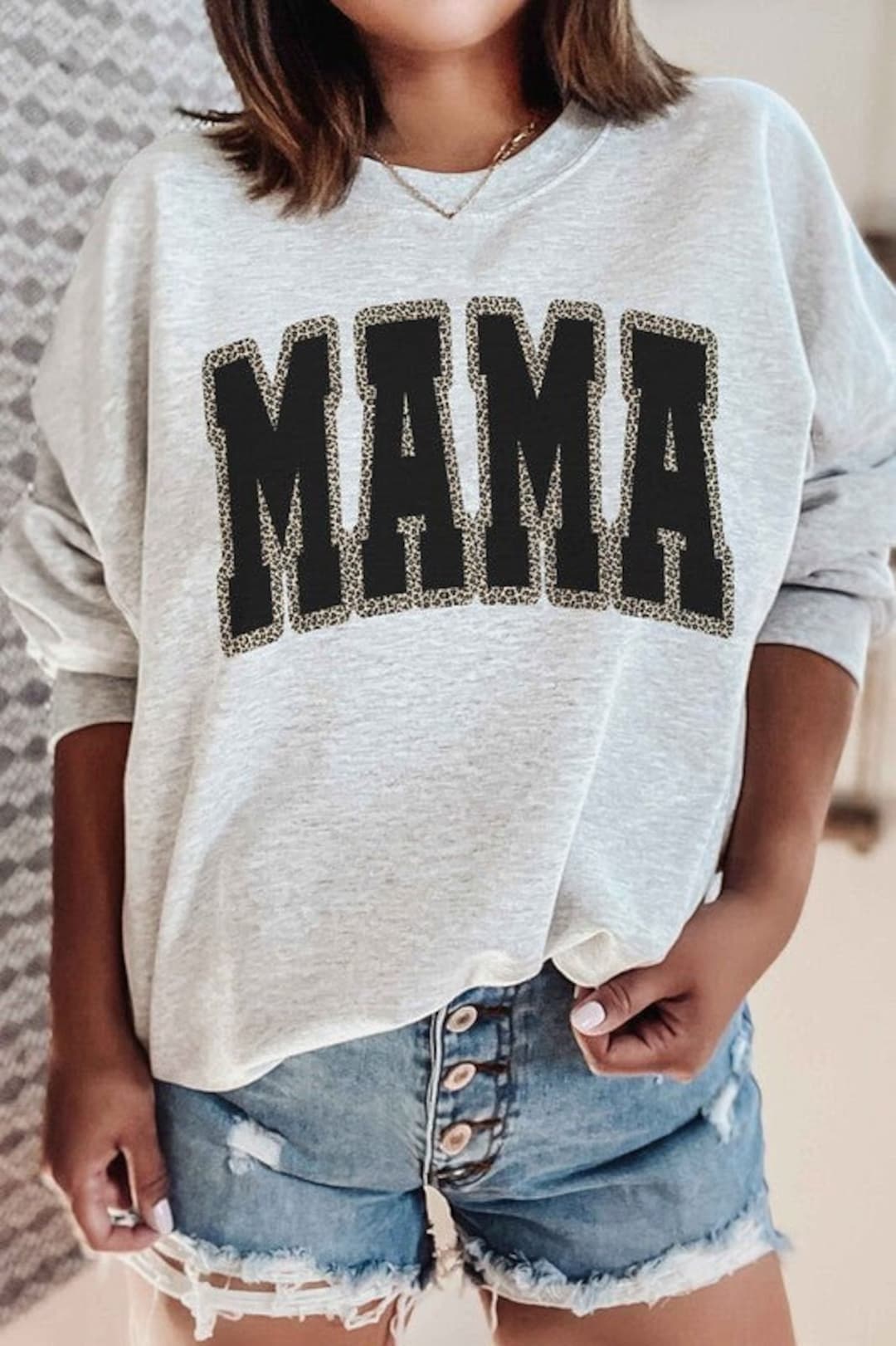 MAMA Leopard Print Outlined Graphic Sweatshirt, Contemporary, Mama Gift ...
