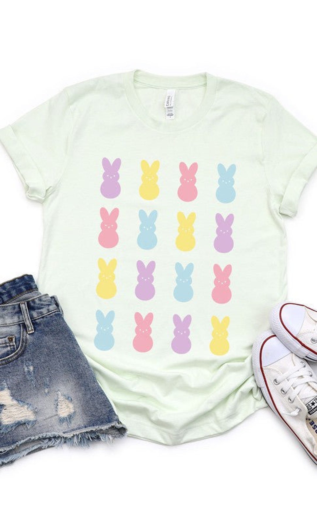Easter Peeps Bunny Grid Pastel Multicolor Graphic Tee - Etsy