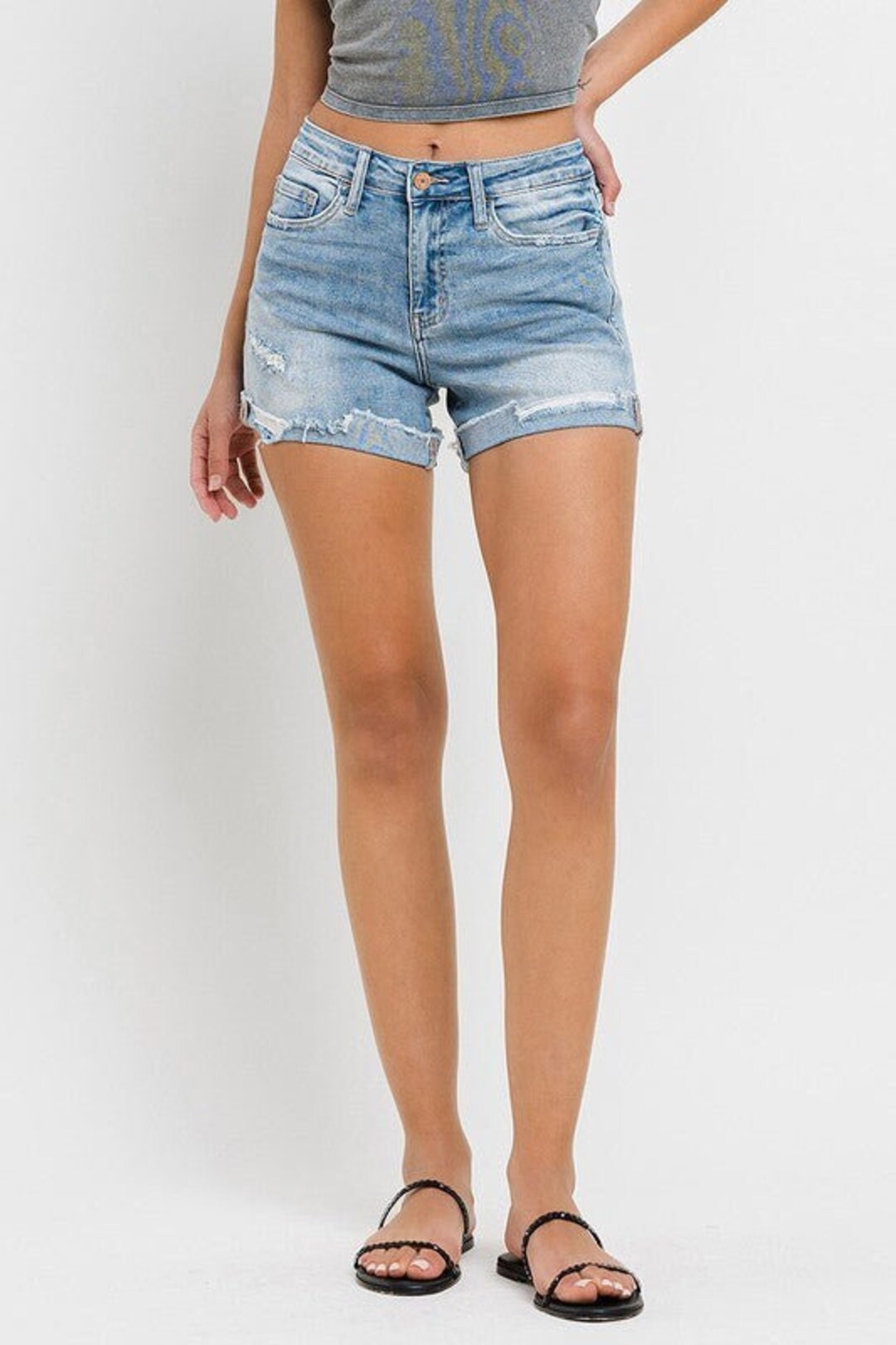 VERVET by Flying Monkey High Rise Cuffed Stretch Shorts - Etsy