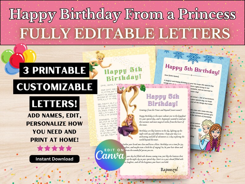 Princess Birthday Letter: Custom Printable Template (editable in Canva ...