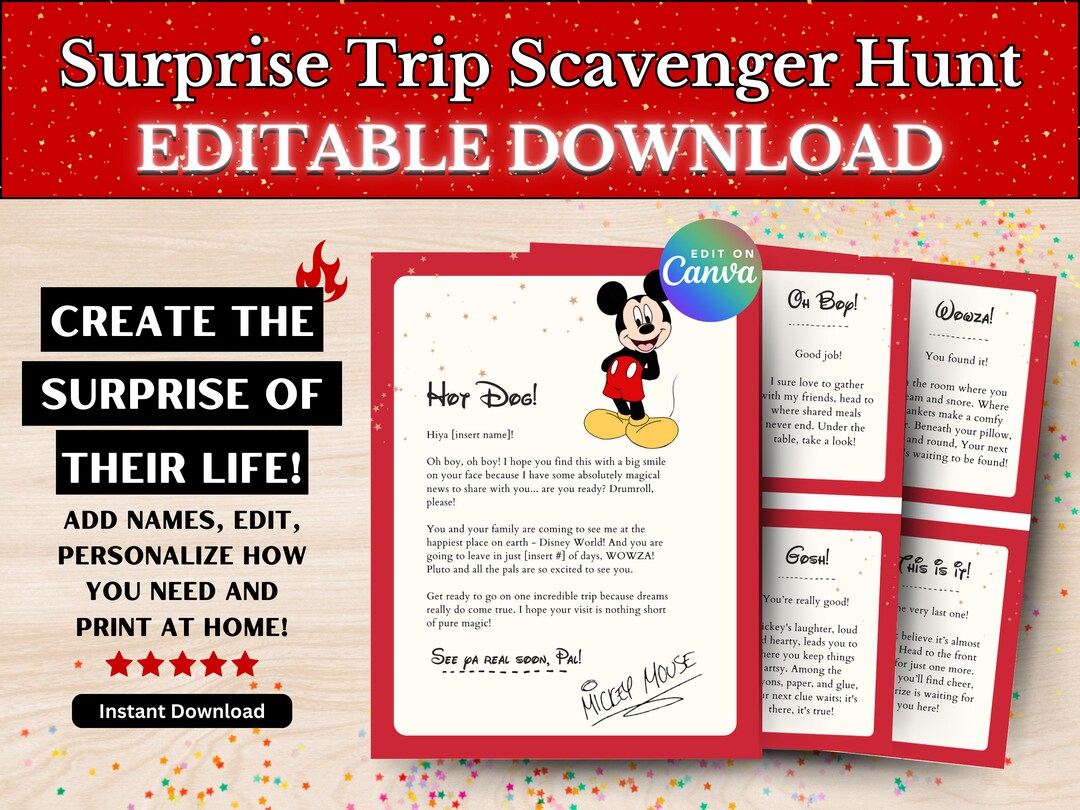 Editable WDW Surprise Trip Scavenger Hunt Bundle Customizable ...