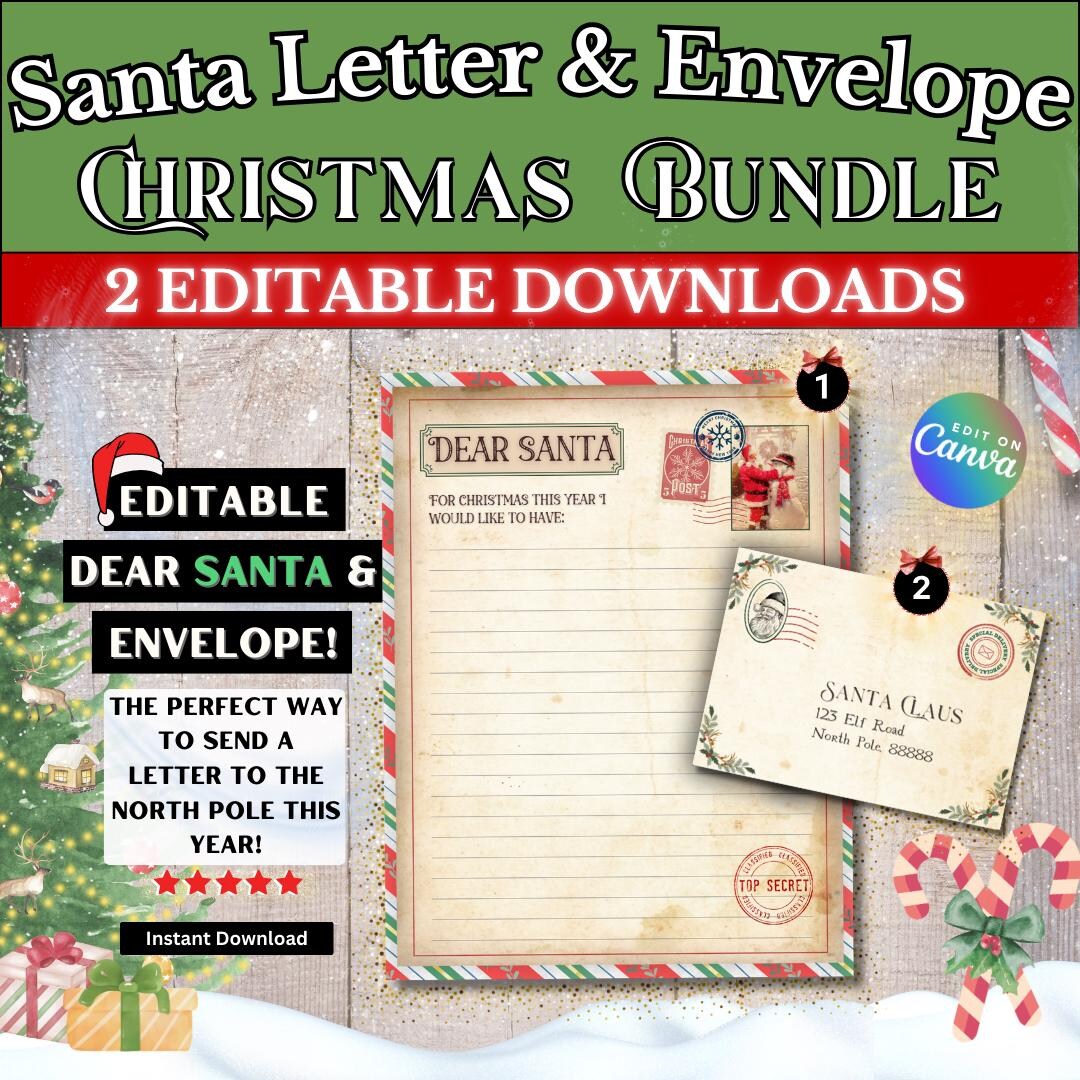 Editable Dear Santa Letter WITH Envelope | Wish List, Christmas ...