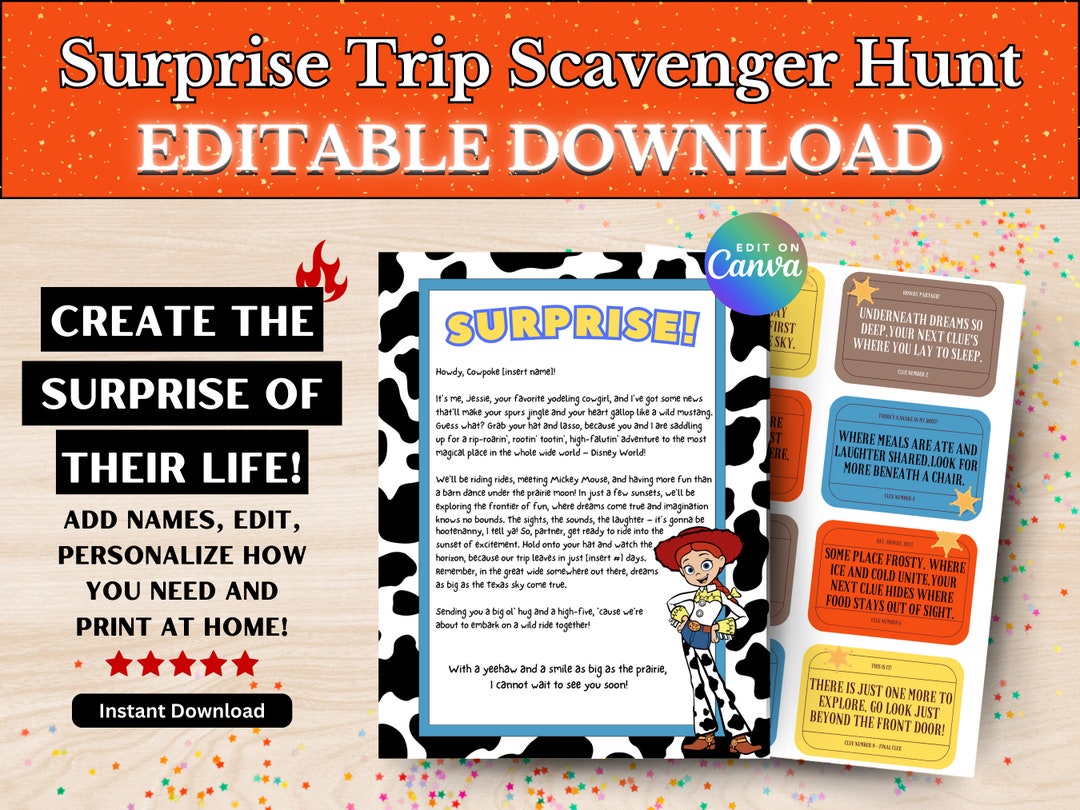 Editable WDW Surprise Trip Scavenger Hunt Bundle, Completely ...