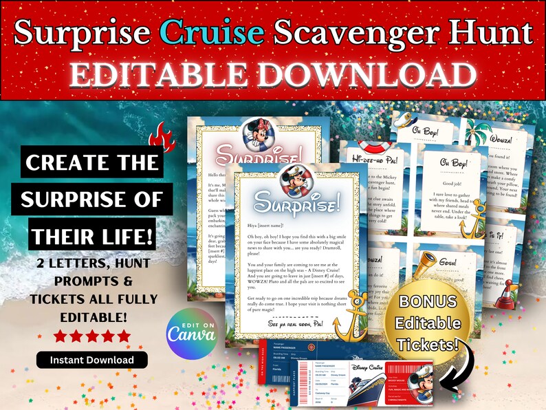 Editable Cruise Surprise Scavenger Hunt Bundle, Completely Customizable ...