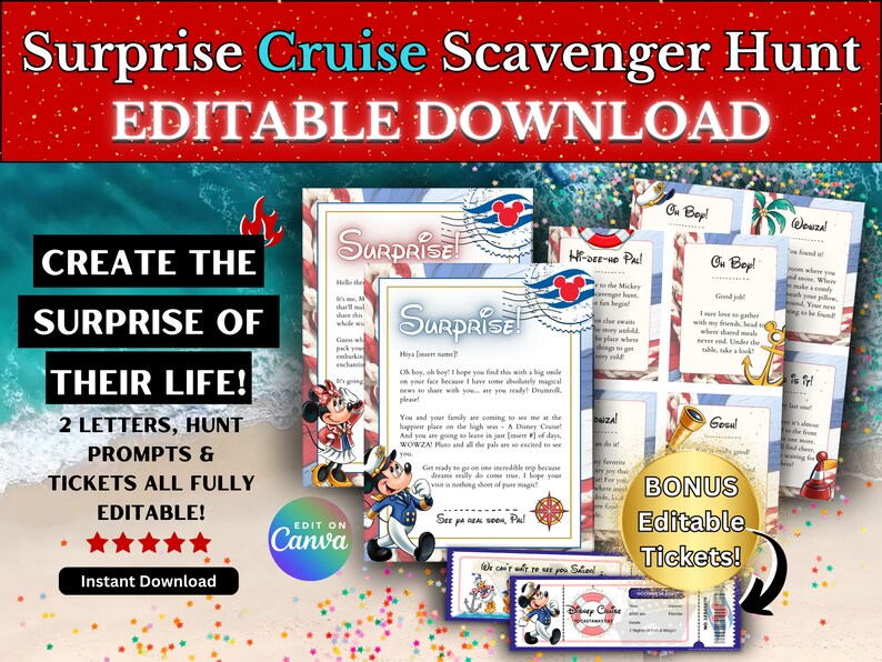 Editable Cruise Surprise Scavenger Hunt Bundle, Completely Customizable ...