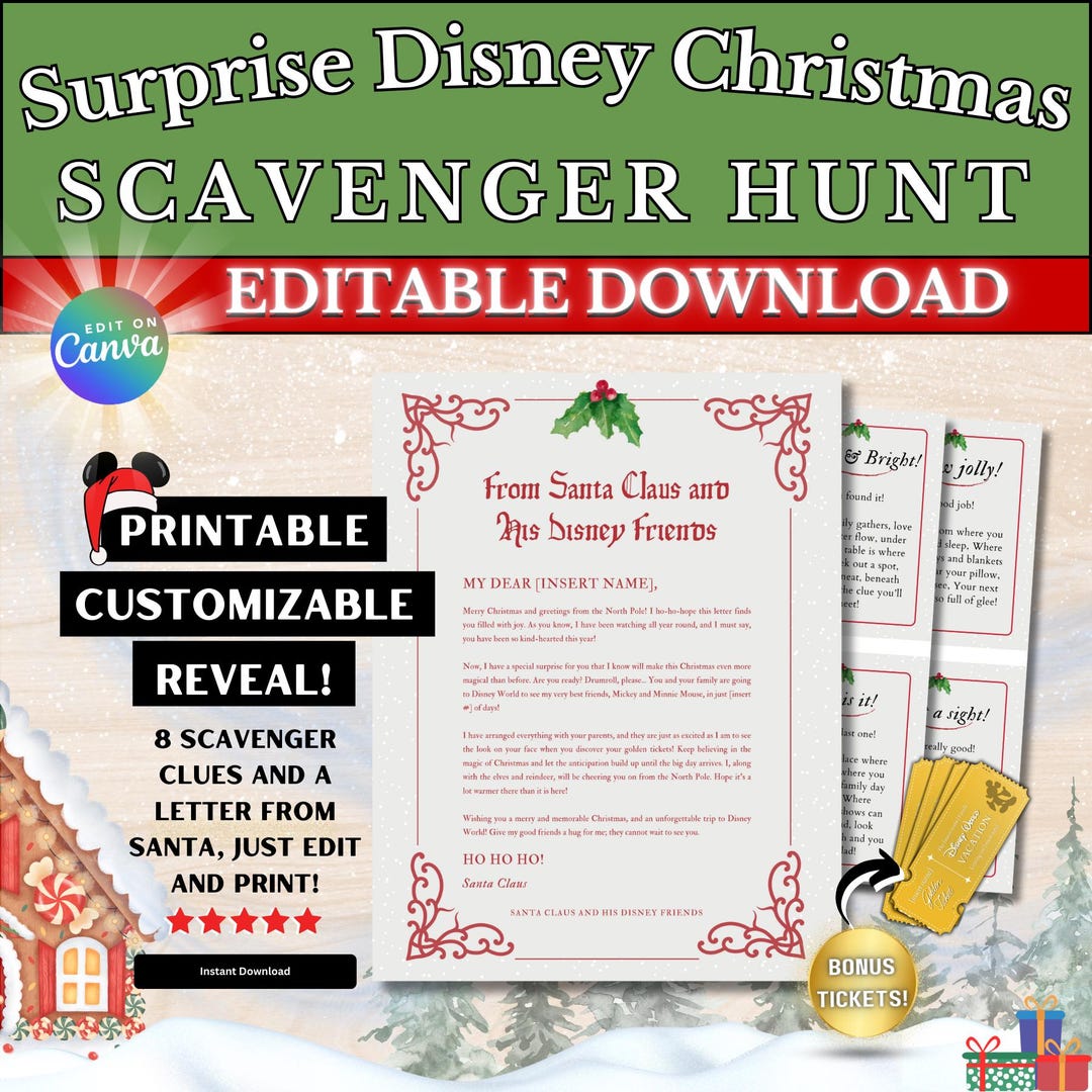 Editable Christmas Surprise Scavenger Hunt | BONUS TICKETS ...
