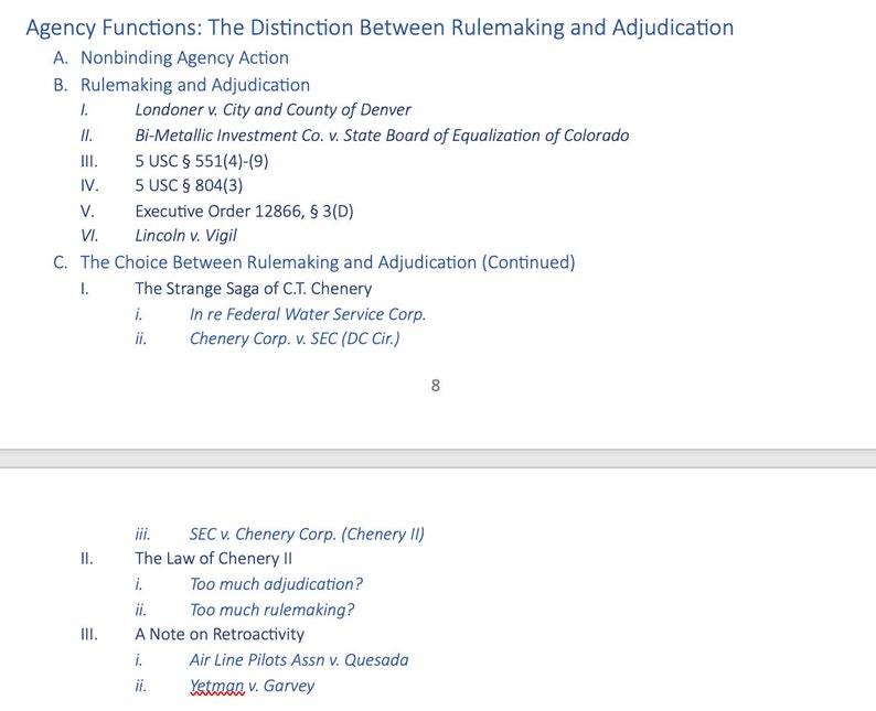 Administrative Law Fillable Outline (w/ Table of Contents, Major ...