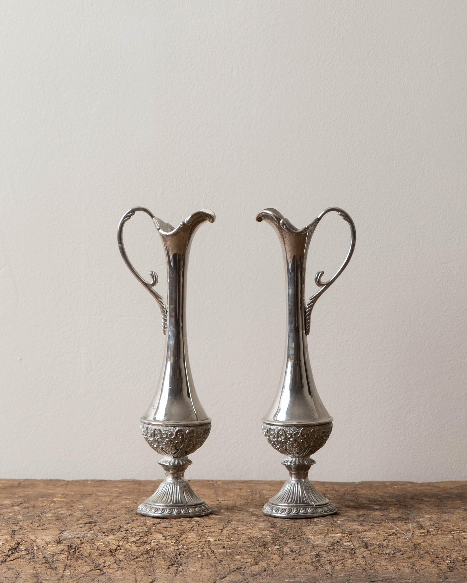 Vintage Tall Silver Toned Ewer Vases pair - Etsy
