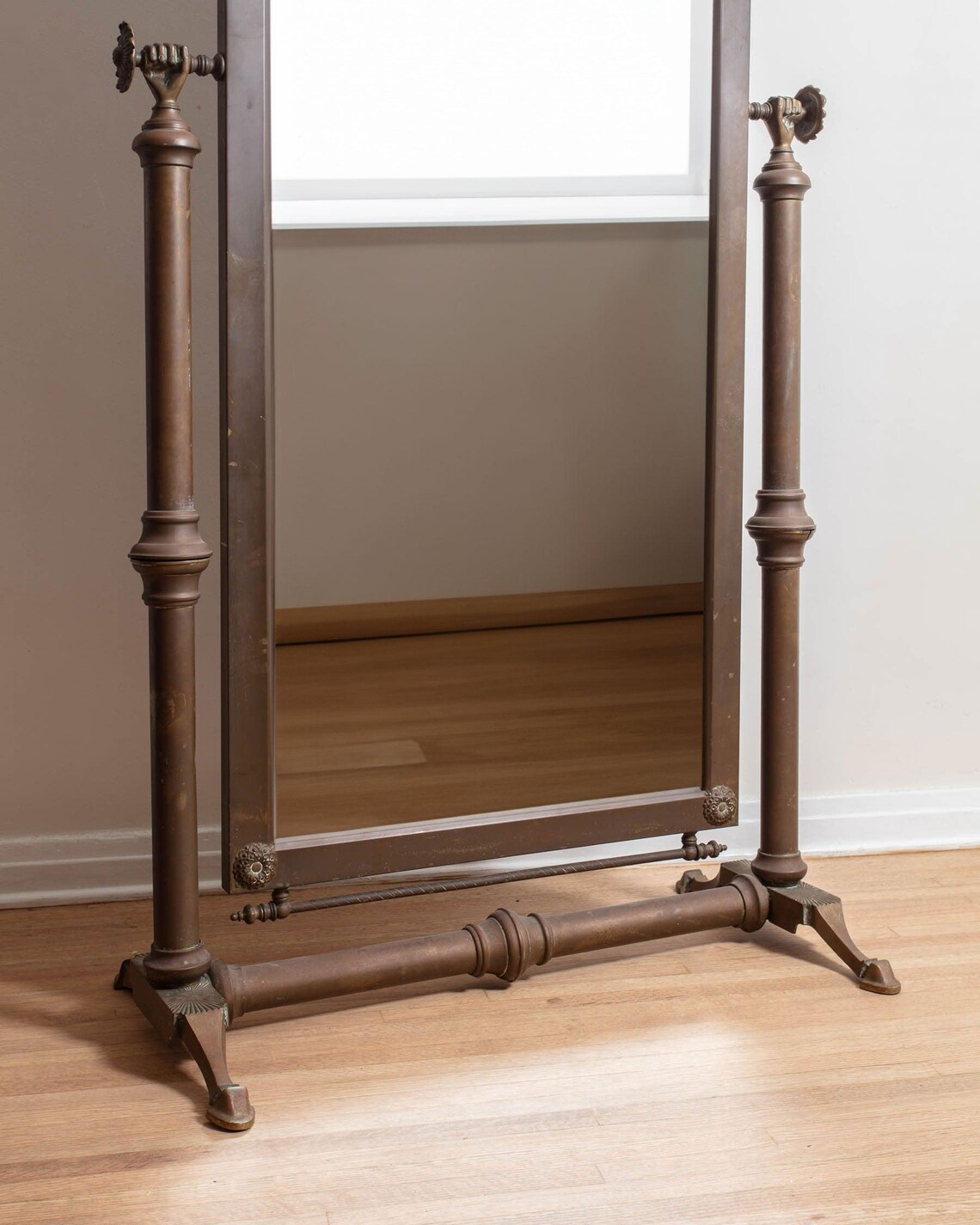 Antique Bronze Standing Cheval Mirror W/ Hand Details - Etsy