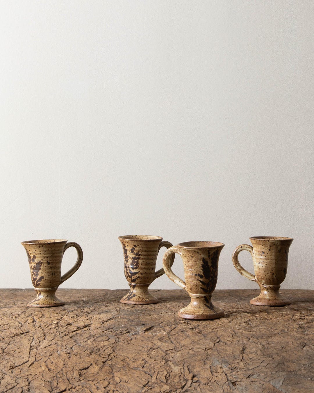 Vintage Studio Pottery Botanical Footed Mugs set of 4 - Etsy