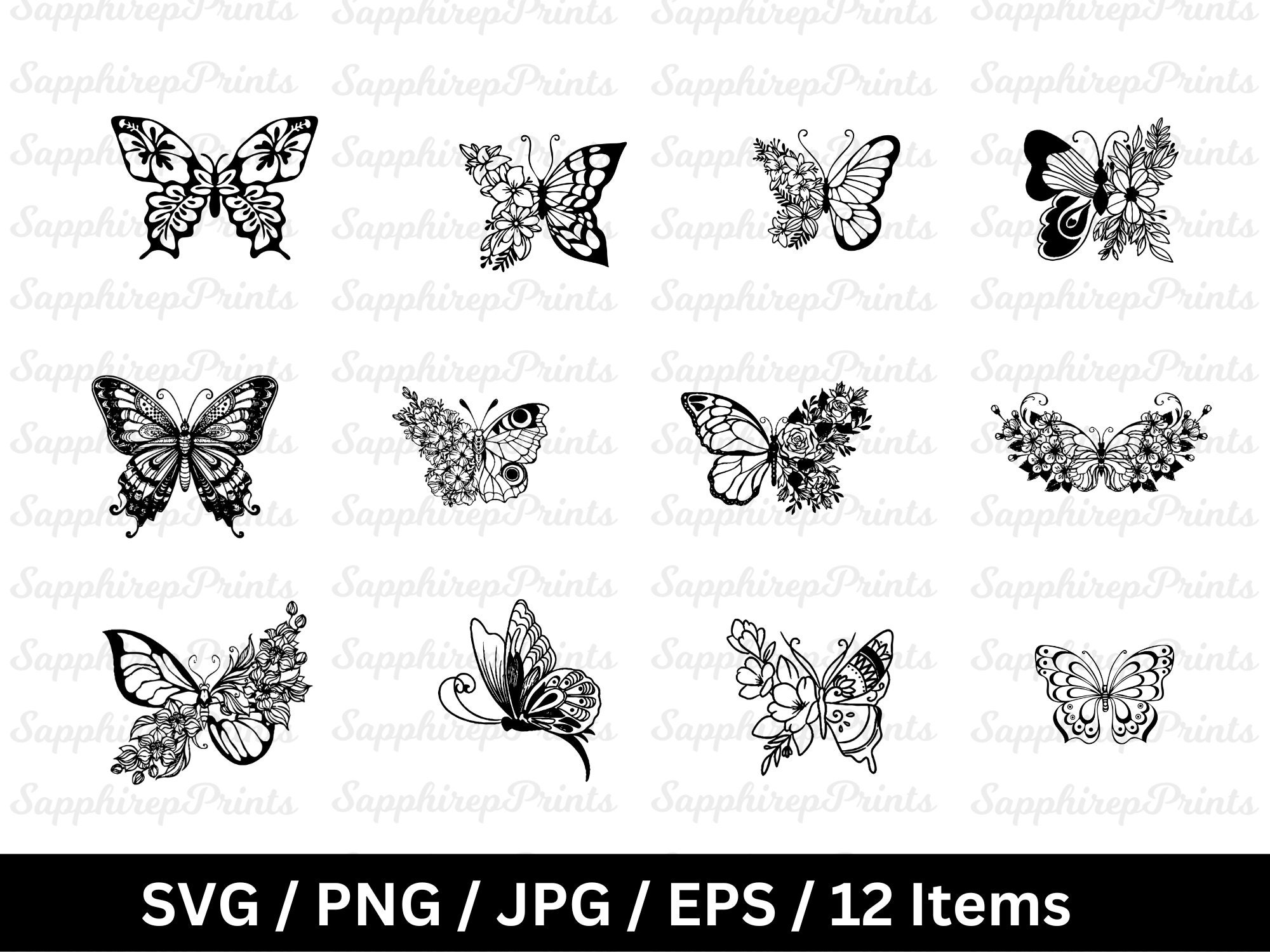 Floral Butterfly Svg, Butterfly Svg Bundle, Butterfly Png, Flower ...