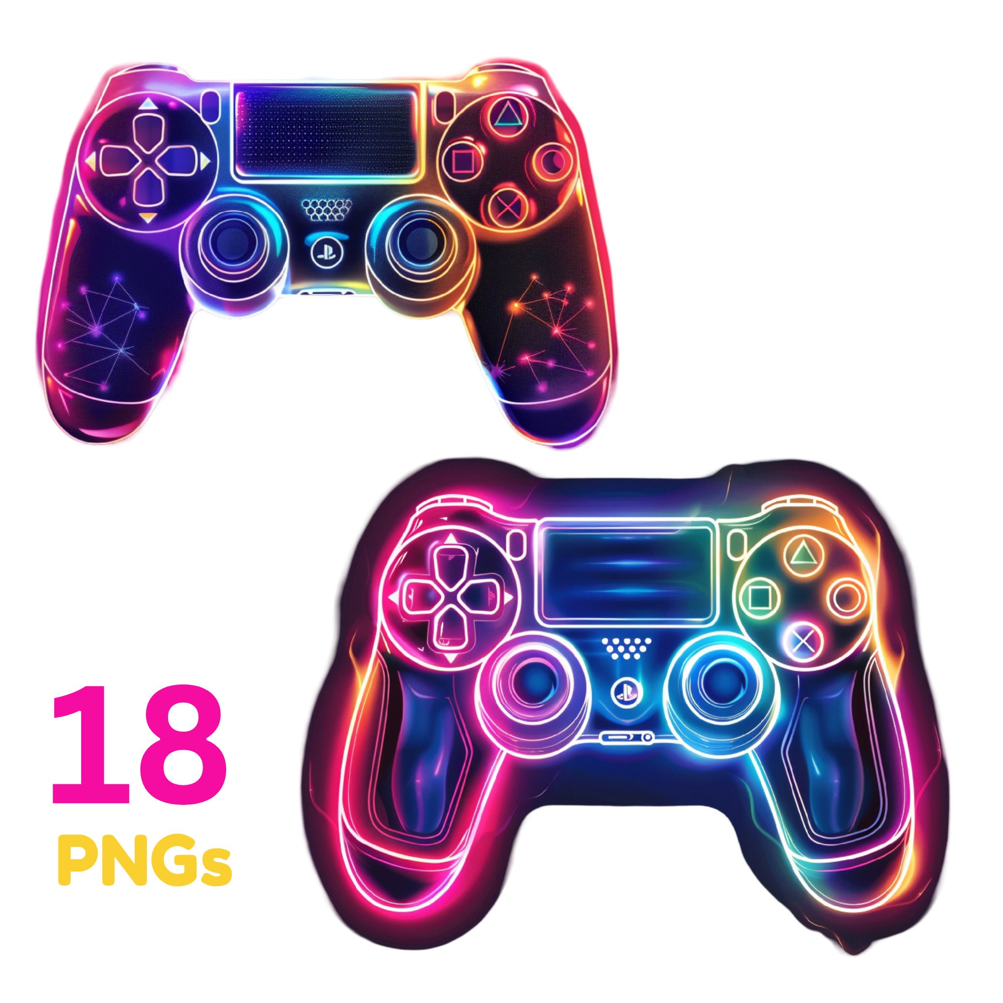 18 Game Controller Clipart, Neon Game Controller Png, Gamer Over Png ...