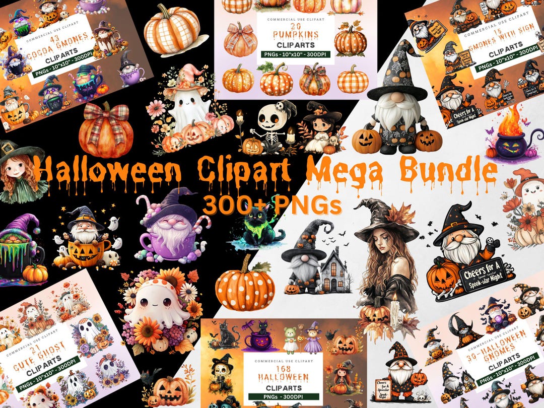 Halloween Clipart Mega Bundle, Pumpkins Clipart, Cocoa Gnomes Clipart ...