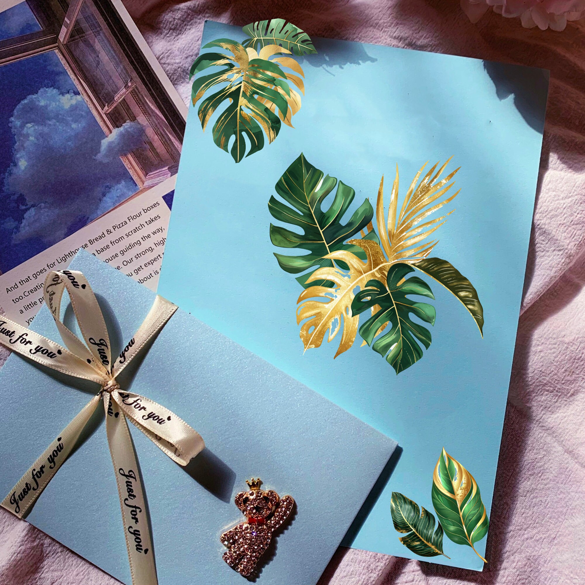 Green and Gold Tropical Leaves Clipart Bundle, Gold Foil Tropical Leaf ...