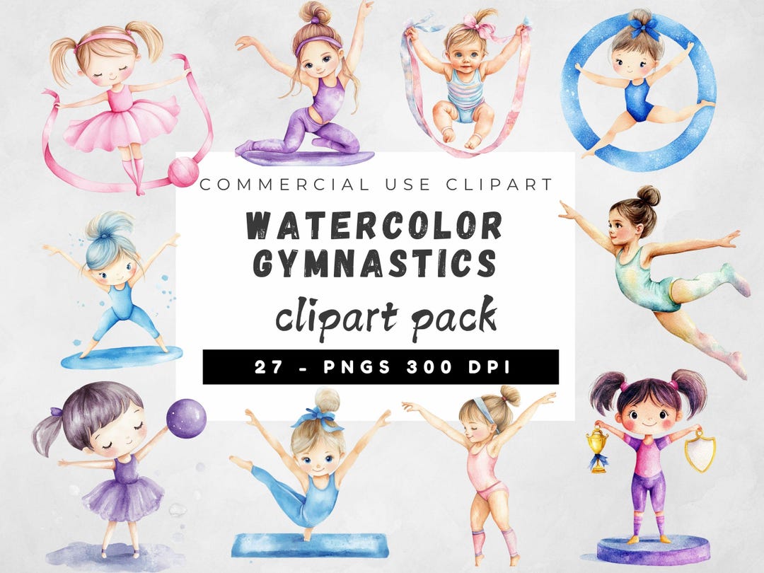 Watercolor Pastel Gymnastics Clipart Bundle, Kids Sports Clipart ...