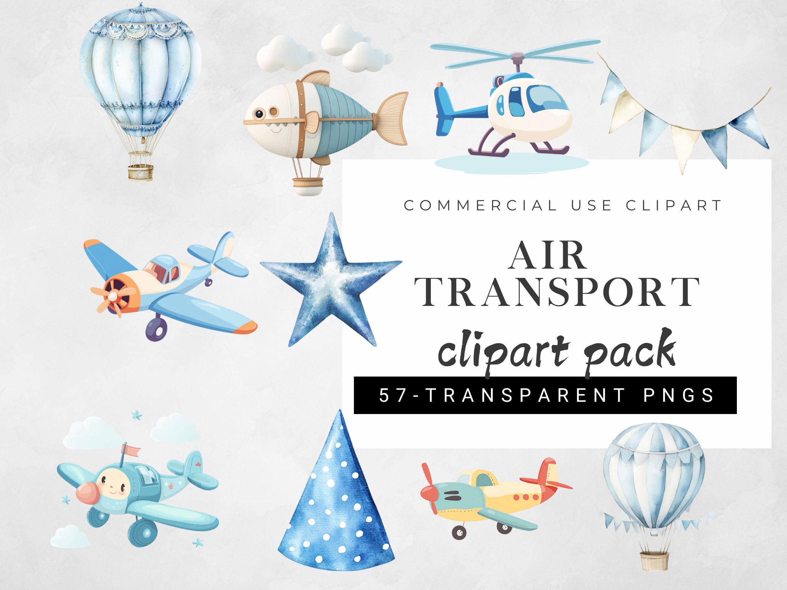Watercolor Air Transport Clipart Set, Helicopter Clip Art, Hot Air ...