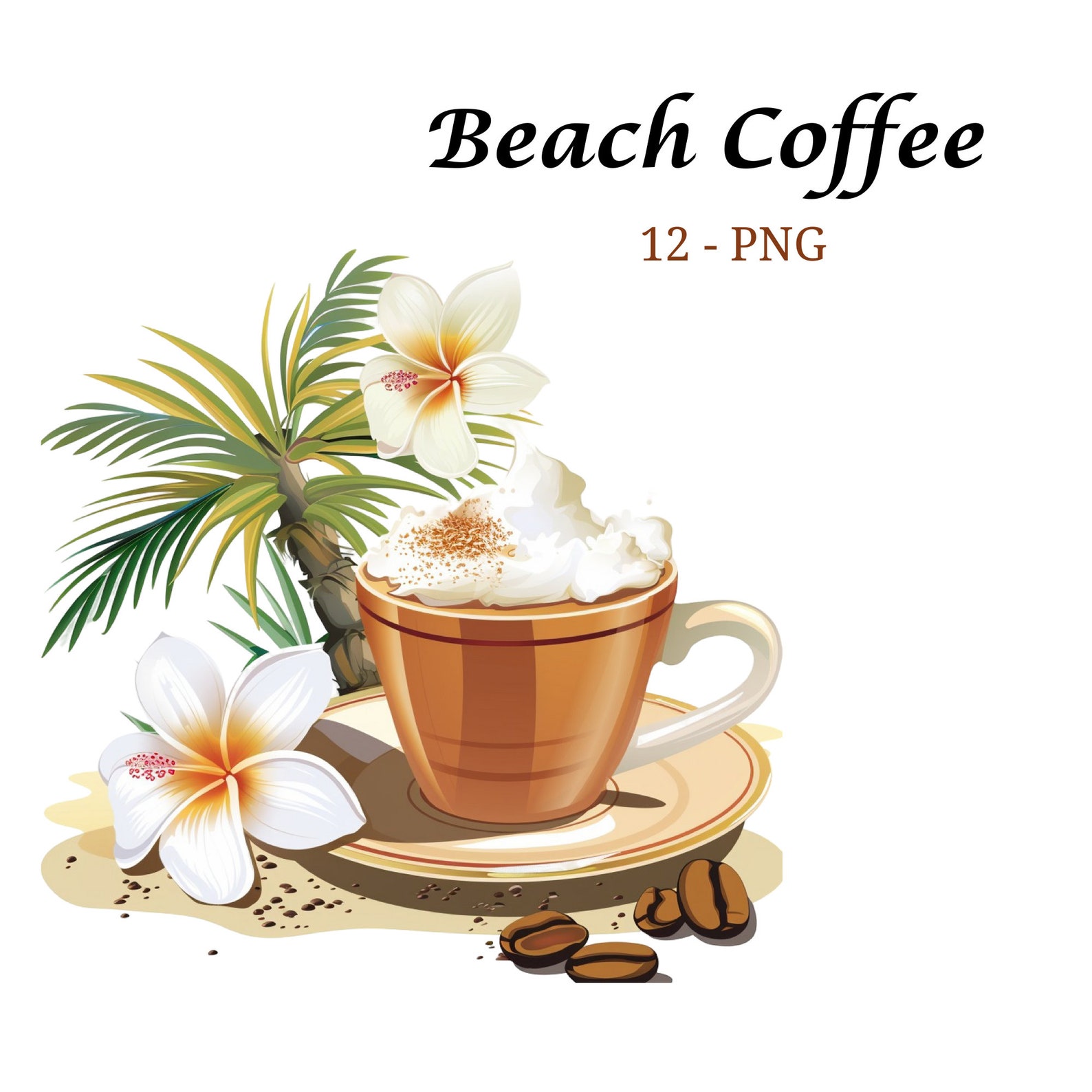 Strandkaffee Clipart, Kaffee Clipart Bundle mit transparentem ...