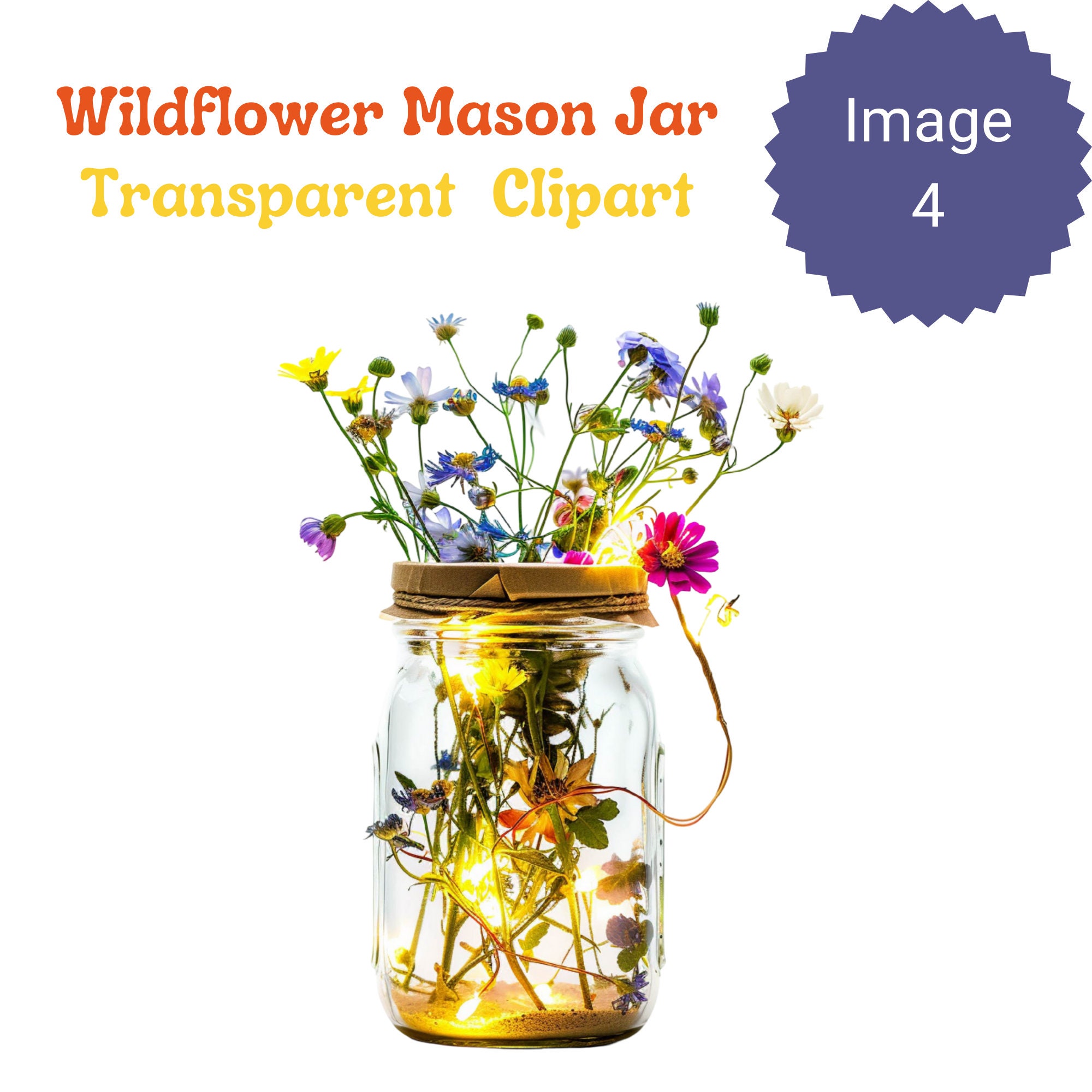 Mason Jar Clipart, Mason Jar Floral Clipart, Wildflower Bouquets Summer ...