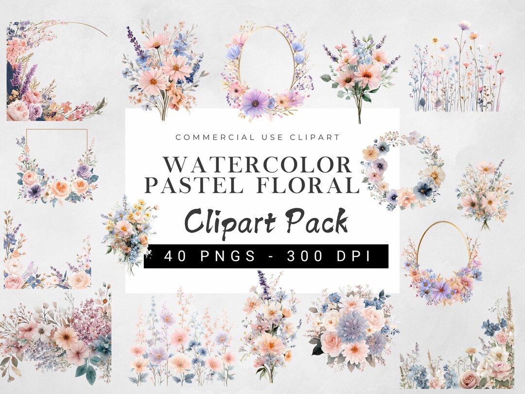 Watercolor Pastel Floral Clipart | Soft Watercolor Bloom Illustrations ...