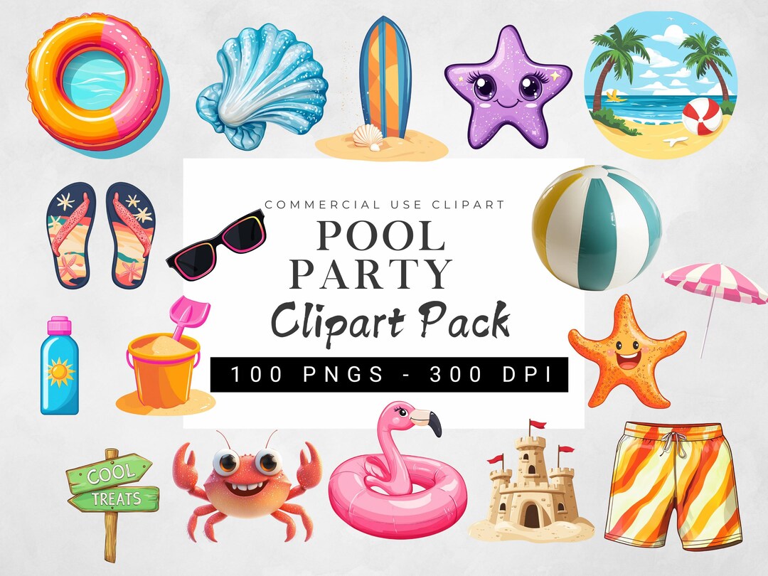 Summer Pool Party Clipart Bundle – Tropical Vacation Graphics, Beach ...