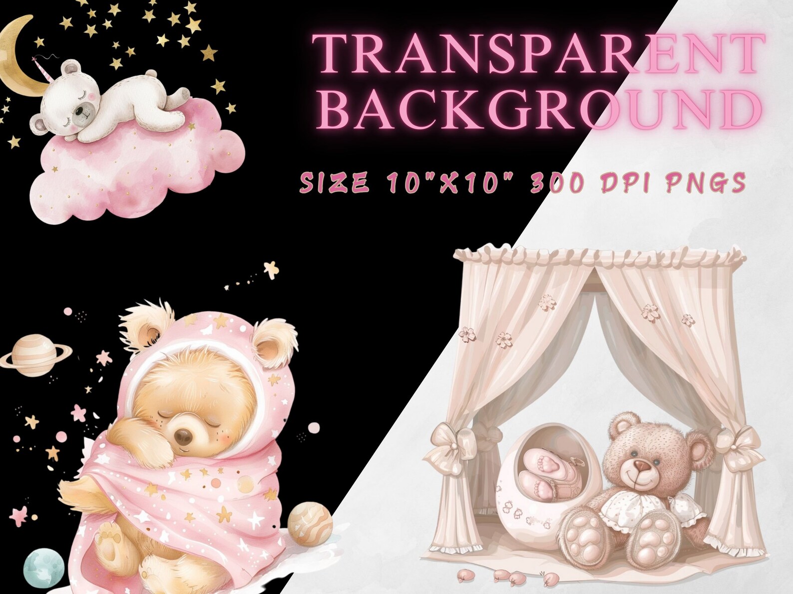 Sleepy Bear Clipart, Cute Teddy Bear Moon, Baby Bear Clipart, Teddy ...