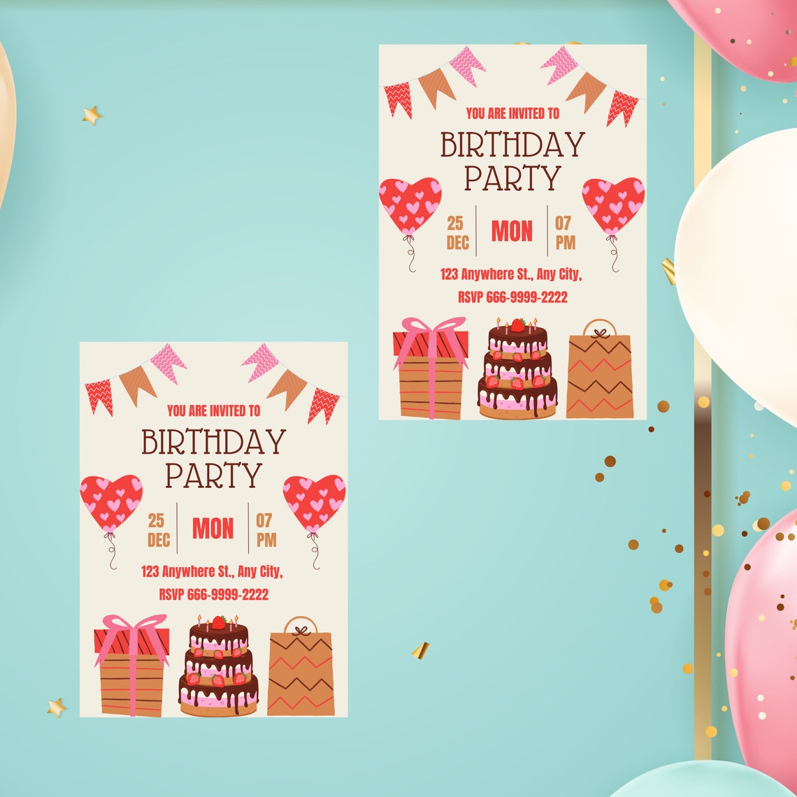 Editable Birthday Party Invitation Template, Printable Birthday Cake ...