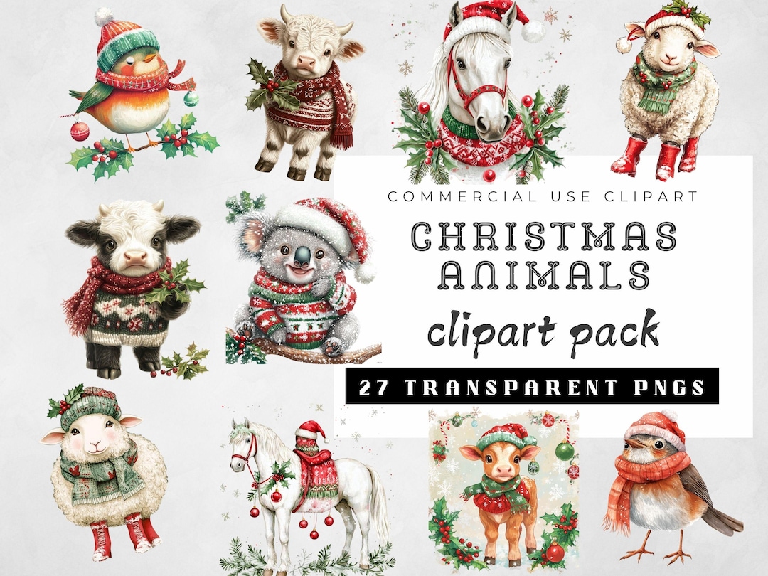 Christmas Animals Clipart Bundle, Holiday Baby Lambs Png, Sweet Winter ...