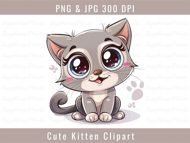 Cute Kitten Clipart, Kawaii Cat Clipart, Adorable Cat Illustrations in ...