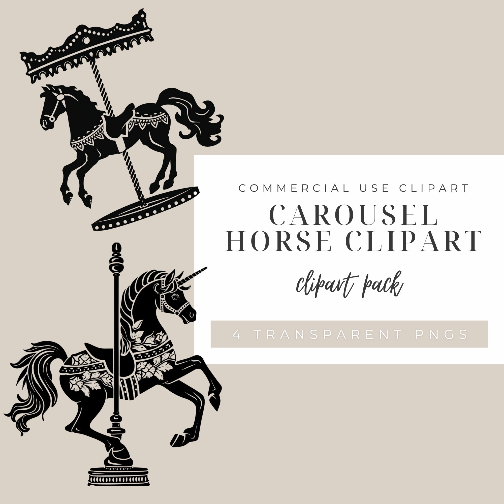 Carousel Horse Clipart Bundle Set of 4, Carousel Horse Png, Horse ...
