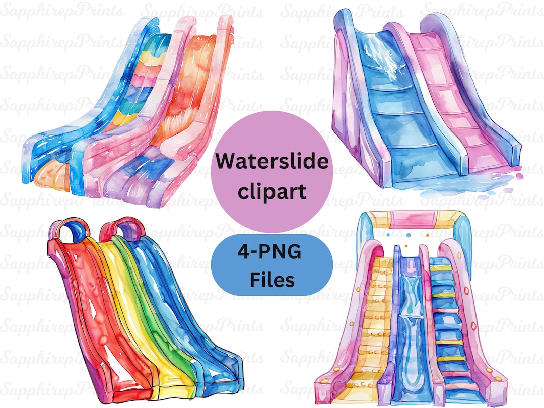 Watercolor Water Slide Clipart Bundle, Watercolor Waterslide Png, Water ...