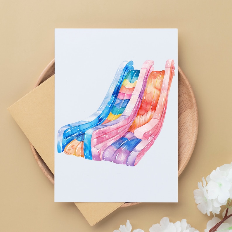 Watercolor Water Slide Clipart Bundle, Watercolor Waterslide Png, Water ...