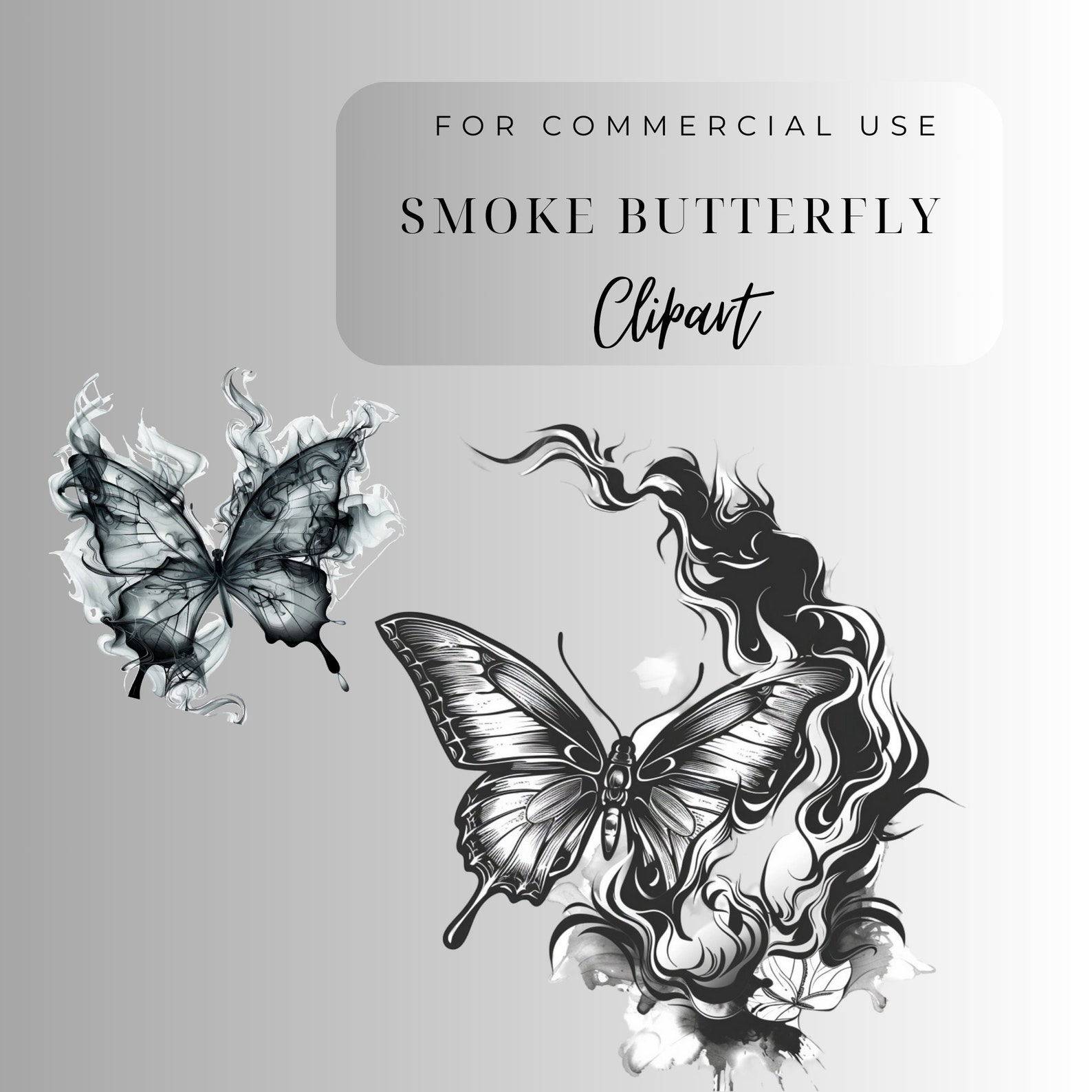 Smoke Butterfly Clipart Bundle | Vibrant Butterfly PNG Set | Black ...