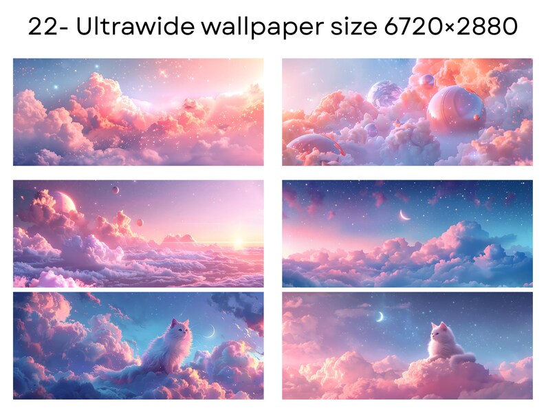 Cat Wallpaper Bundle | Dreamy Cloud Cat Backgrounds for Phone, Tablet ...