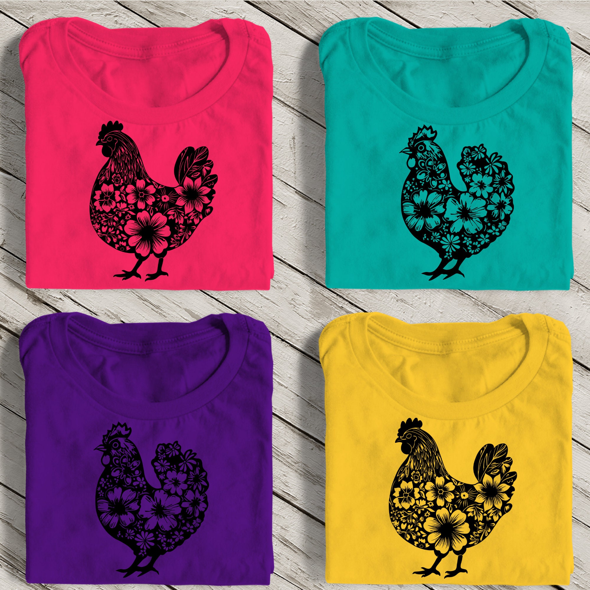 Floral Chicken SVG PNG, Chicken Svg, Farm Animal Svg, Floral Chicken ...