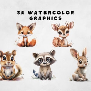 Woodland Animal Clipart, Watercolor Woodland Animals, Cute Woodland ...