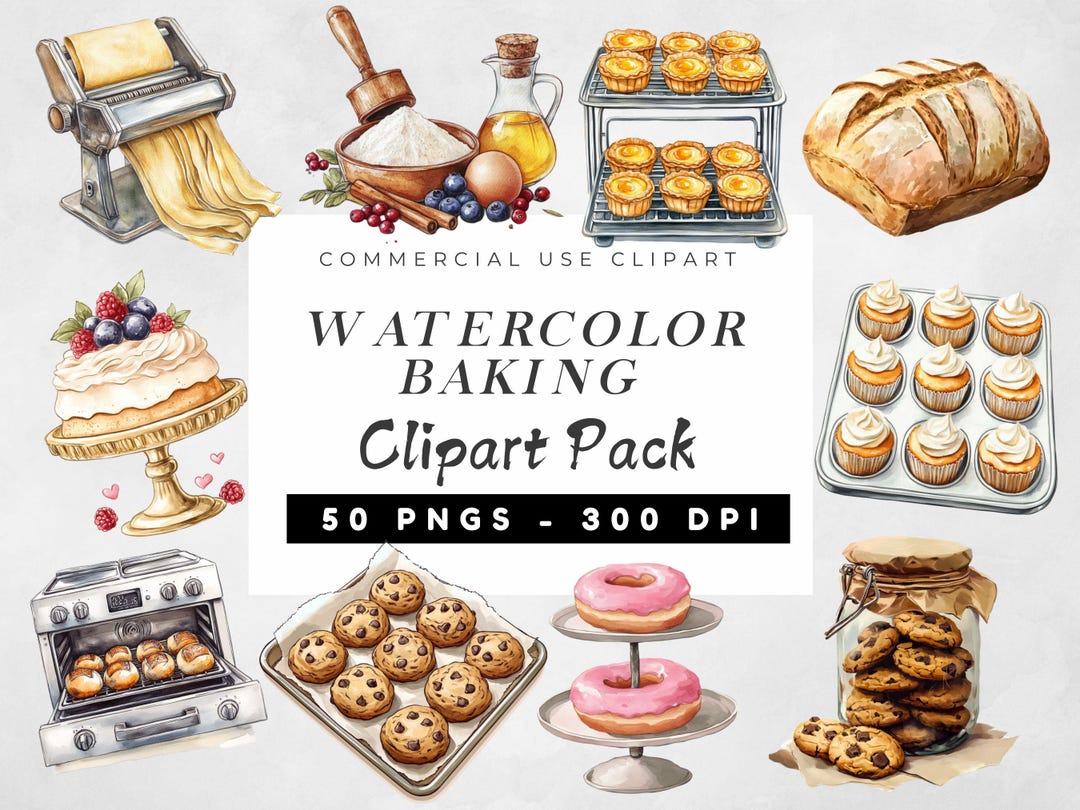 Watercolor Baking Clipart Bundle, Baking Graphics Illustration, Cupcake ...